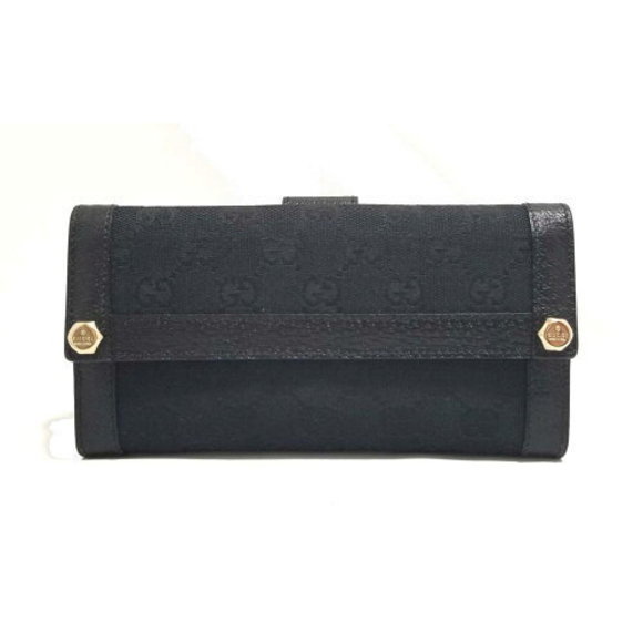Gucci | Bags | Gucci Gg Long Wallet Black Pattern Bifold W Hook Double ...